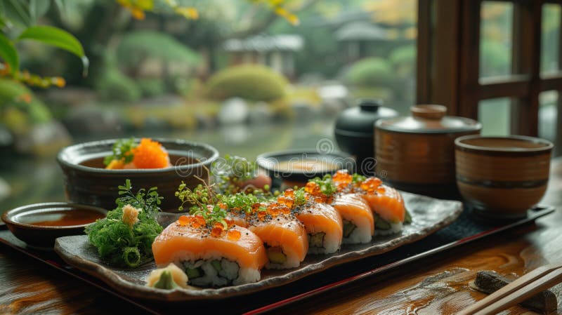 Sushi Set Closeup Asian Cuisine Stock Illustration - Illustration of ...