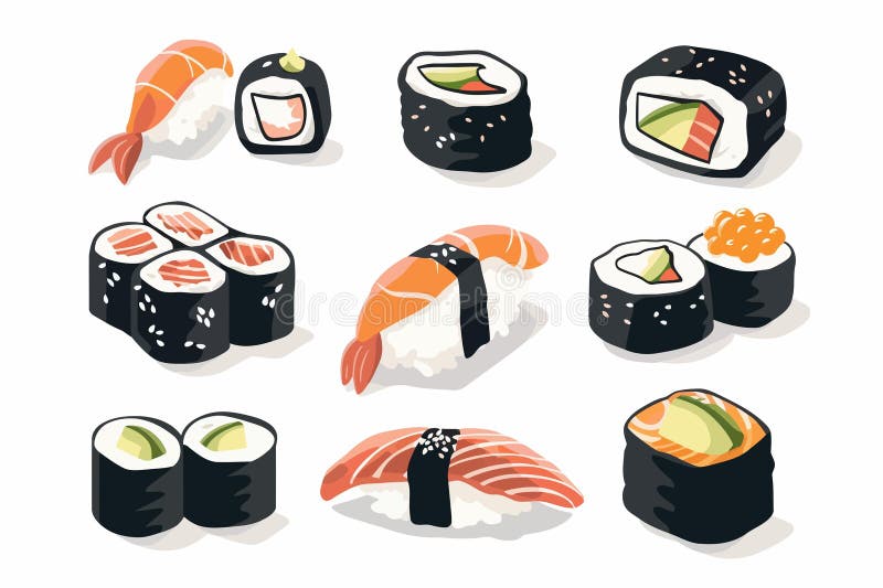 Sushi Set Grid Isolated Vector Style Stock Vector - Illustration of ...