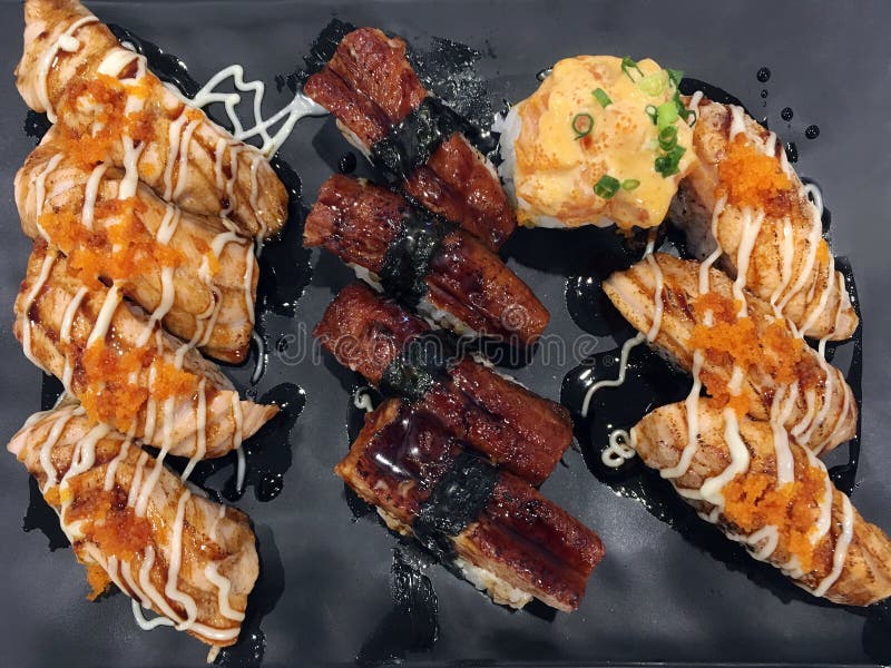 Sushi Set Japanese Rice Roll with Raw Fish Bento Set Stock Image ...