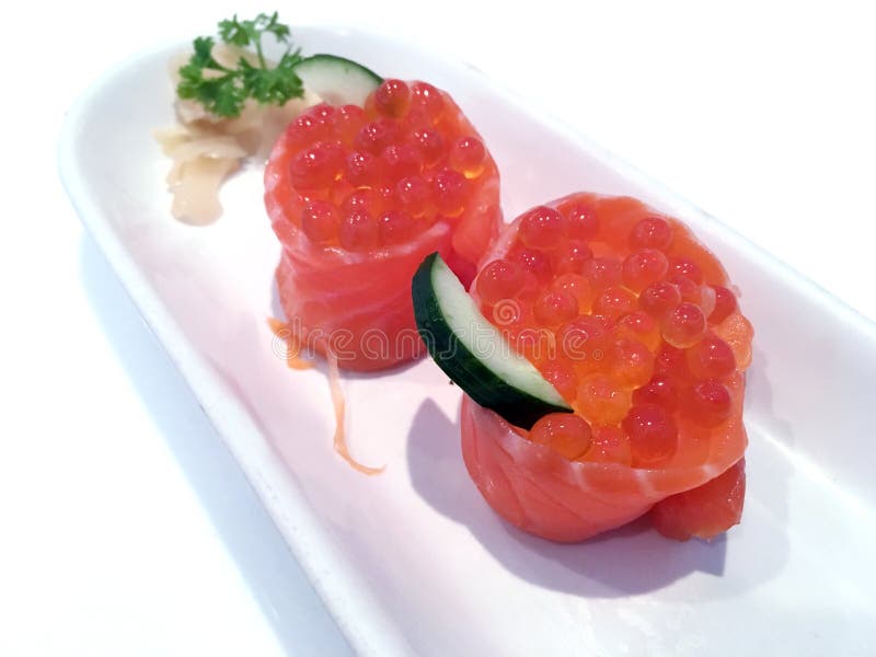 Sushi Set Japanese Rice Roll with Raw Fish and Salmon Eggs Stock Image ...