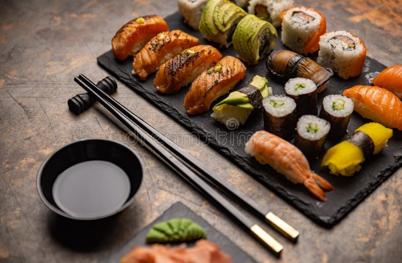 Sushi set menu stock photo. Image of ginger, gourmet - 261404464
