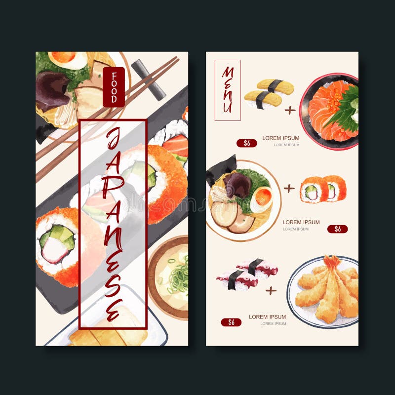 Sushi Set Menu for Restaurant. Design Template with Watercolor Graphic ...
