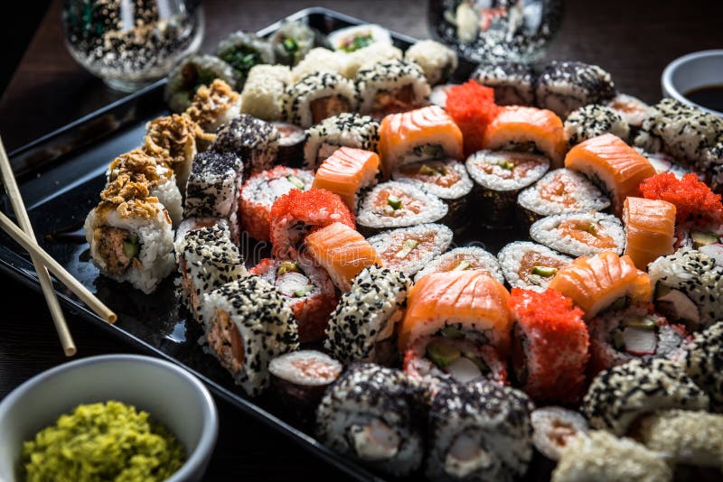 Sushi Set with 84 Pieces and Various Rolls Stock Image - Image of japan ...