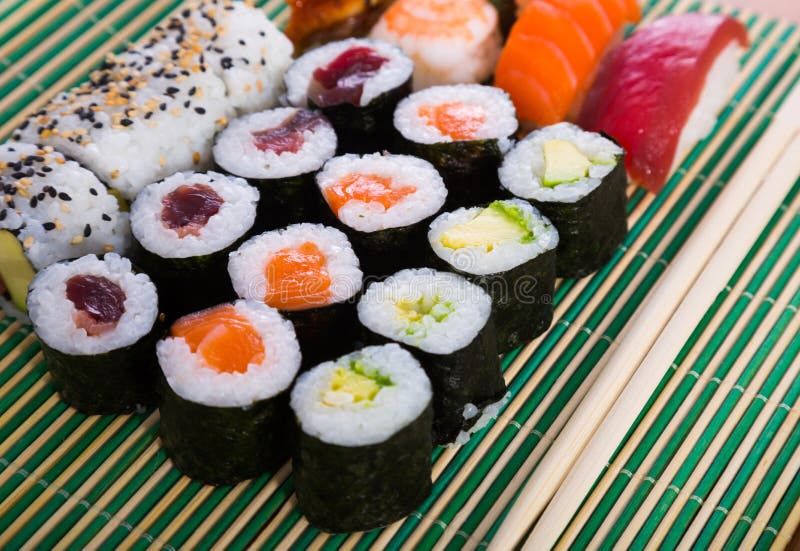 Sushi set in restaurant stock photo. Image of rice, maki - 263942048