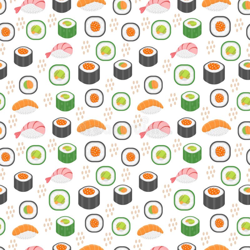 Sushi Set Seamless Pattern. Rolls Endless Background. Japanese Cuisine ...