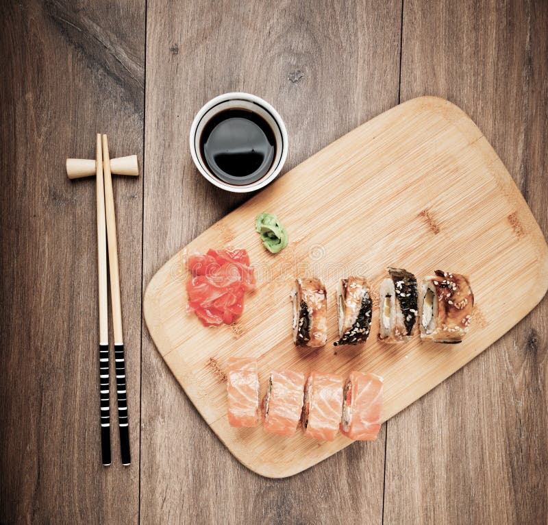 Sushi set stock image. Image of gourmet, dinner, seafood - 128686421
