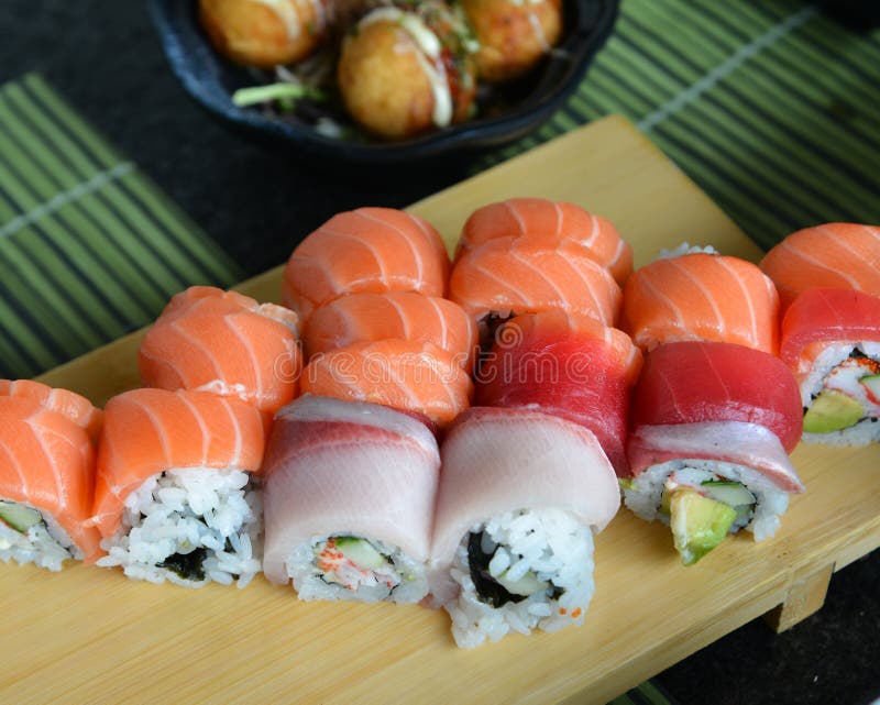 Sushi set on a table stock photo. Image of fish, sashimi - 160695036
