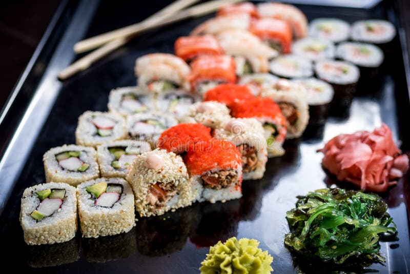 Sushi Set with Various Maki and Uramaki Sushi Type Stock Image - Image ...