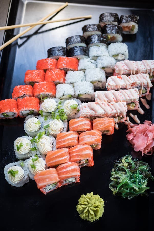 Sushi Set with Various Maki and Uramaki Sushi Type Stock Image - Image ...