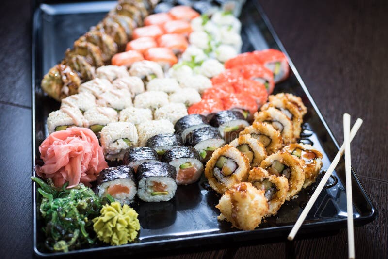 Sushi Set with Various Maki and Uramaki Sushi Type Stock Photo - Image ...
