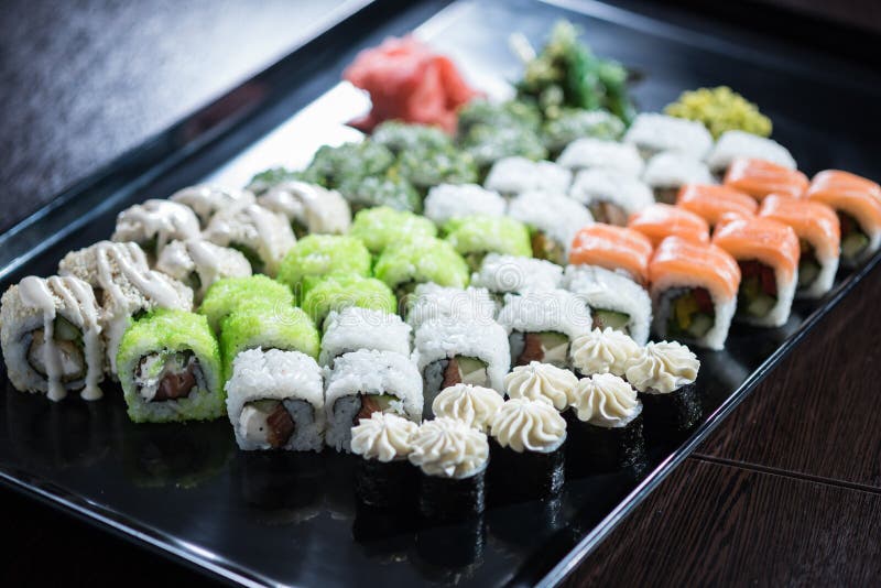 Sushi Set with Various Maki and Uramaki Sushi Type Stock Photo - Image ...