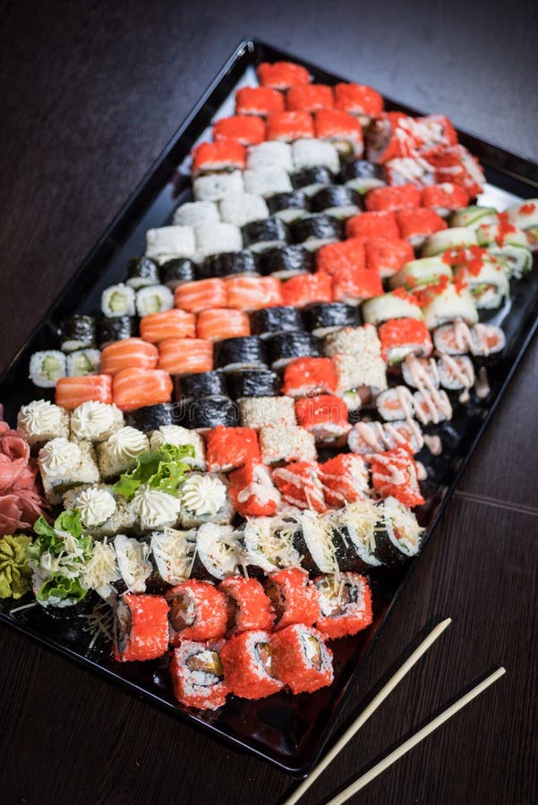 Sushi Set with Various Maki and Uramaki Sushi Type Stock Photo - Image ...