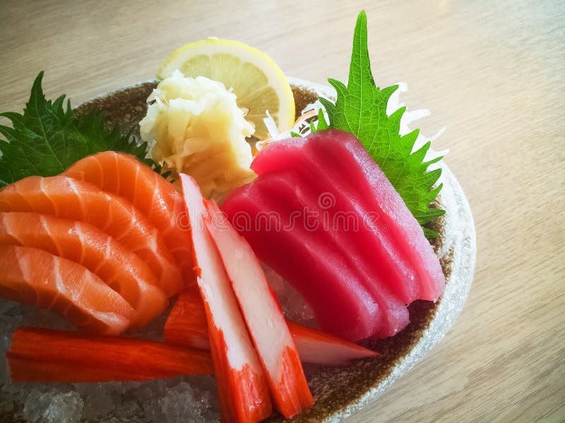 Sushi Sets on Wood Table Japanese Food Stock Photo - Image of salmon ...