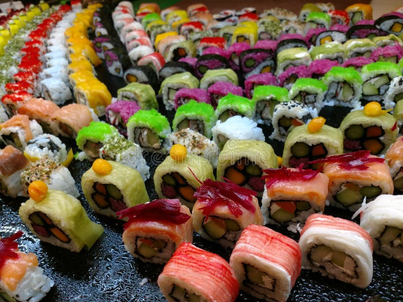 Sushi in Several Variations Colored Mix Stock Image - Image of colored ...