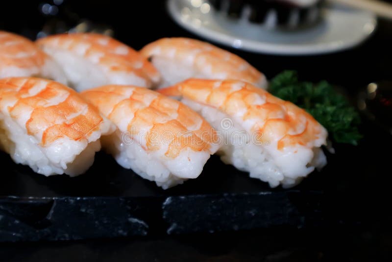 Sushi or Shrimp Sushi or Shrimp Rolls, Rice Topped with Shrimp or Prawn ...