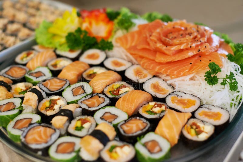Sushi Snacks. a Selection of Sushi Arranged on a Platter. Stock Photo ...