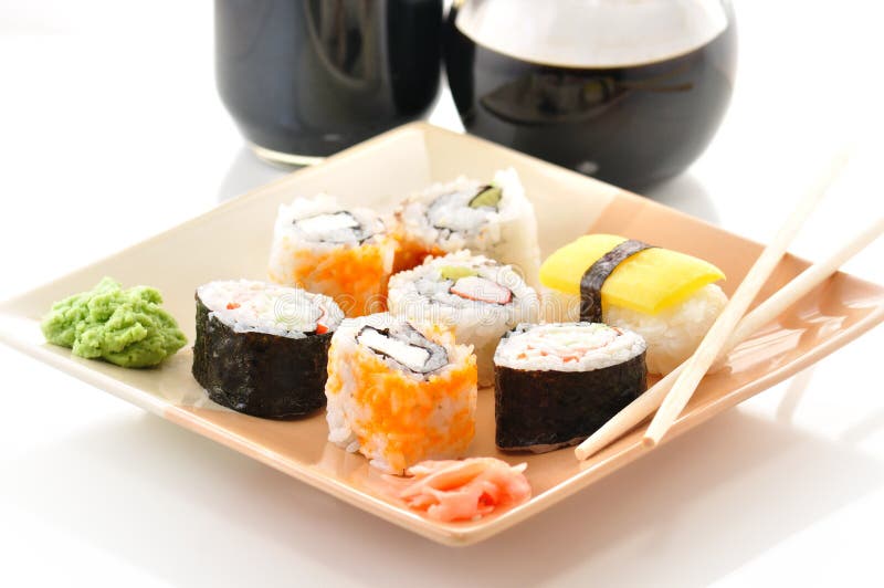Sushi with soy sauce stock photo. Image of garnish, prepared - 16489602