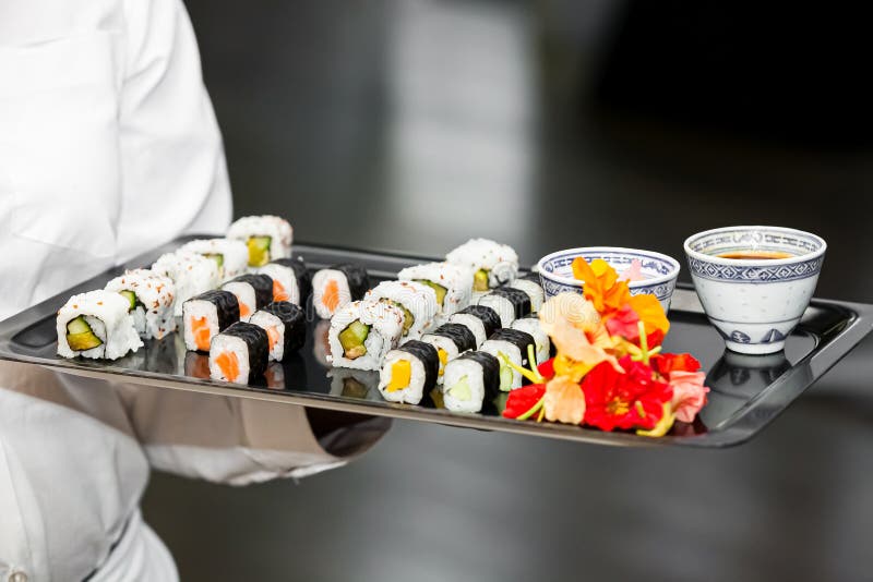Sushi starters on a tray stock image. Image of plate - 198132539