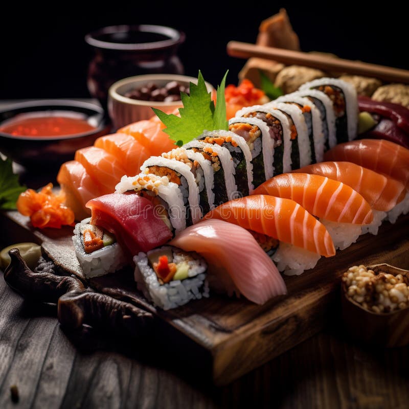 Sushi on the Table Close Up, Protrait Stock Illustration - Illustration ...