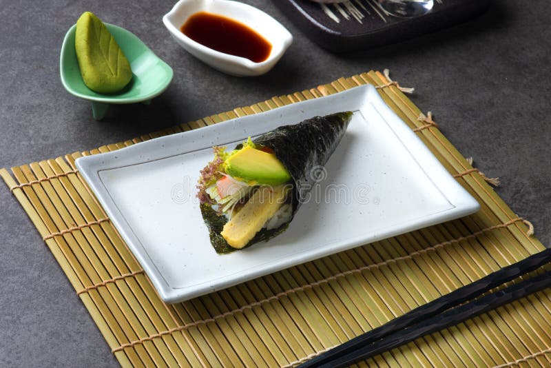 Sushi Temaki with Shrimp and Avocado Stock Photo - Image of seafood ...