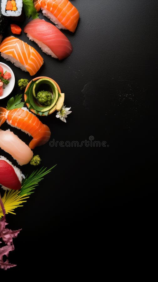 Sushi Themed Background in Portrait Mode with Copy Space - Stock ...