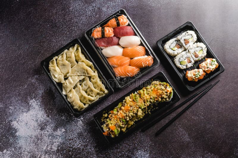 Sushi To Go Concept. Takeaway Box with Sushi Stock Photo - Image of ...