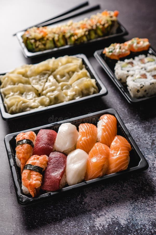Sushi To Go Concept. Takeaway Box with Sushi Stock Photo - Image of ...
