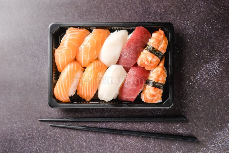 Sushi To Go Concept. Takeaway Box with Sushi Stock Photo - Image of ...