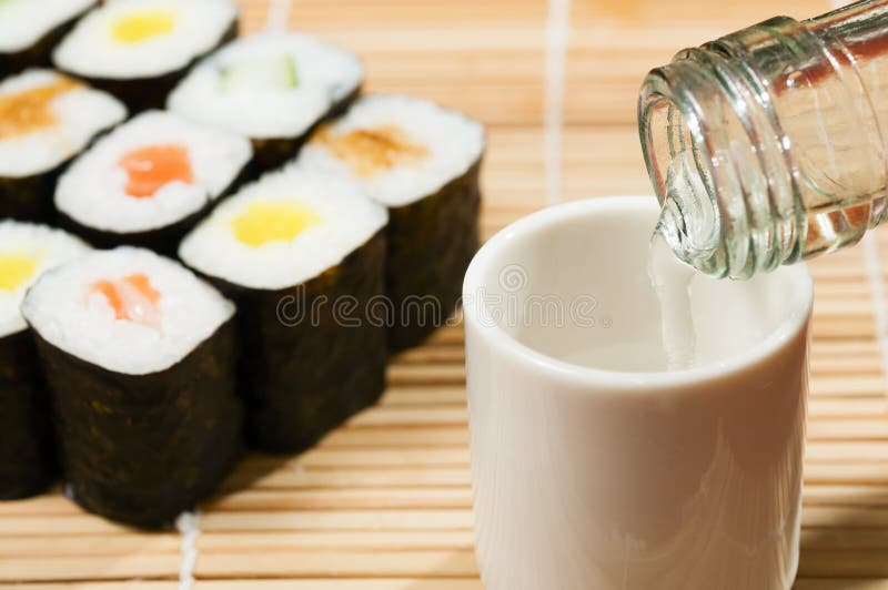 Sushi and wine stock photo. Image of salmon, bottle, nori - 29828320