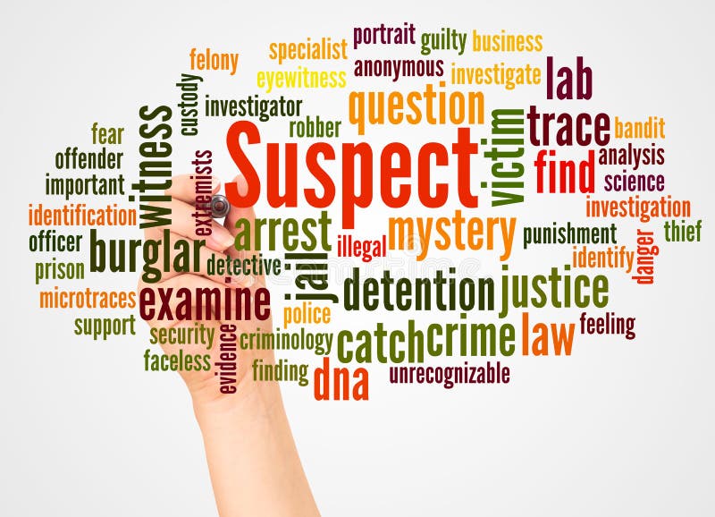 Suspect Word Cloud and Hand with Marker Concept Stock Photo - Image of ...