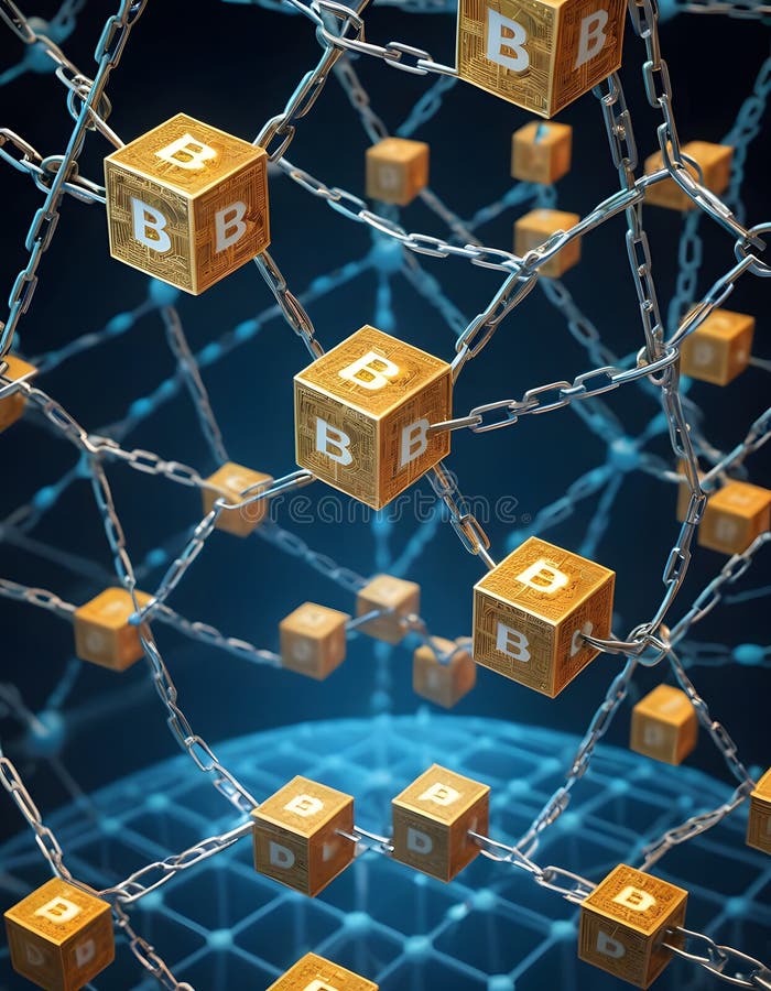 Suspended Bitcoin Cubes in Chains AI Generative Stock Image - Image of ...