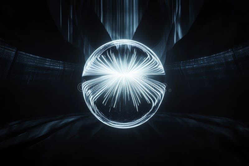 Suspended in a Black Void, a Glowing Orb Radiates Light Waves while ...