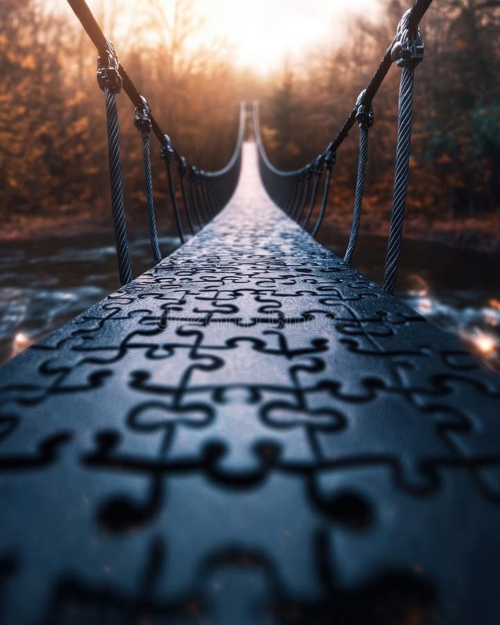 Suspended Bridge Made of Interlocking Puzzle Pieces Over Sparkling ...