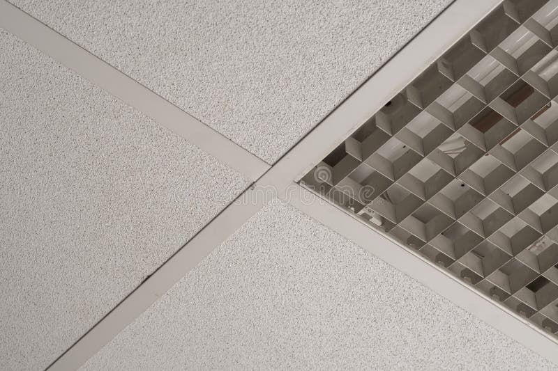 Suspended Ceiling with a Fluorescent Lamp, Close-up Stock Photo - Image ...