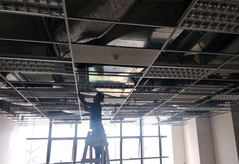 Suspended Ceiling Frame and Board Under Construction at the ...