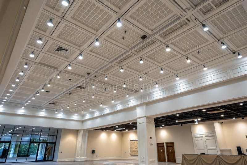 Suspended Ceiling with Halogen Spot Lamps and Drywall Construction ...