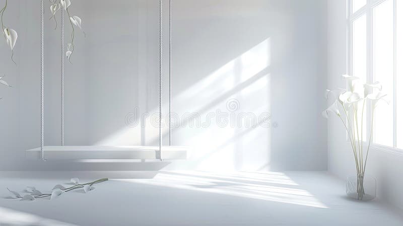 Suspended from the Ceiling by Ropes is a Bench, Adding a Touch of ...