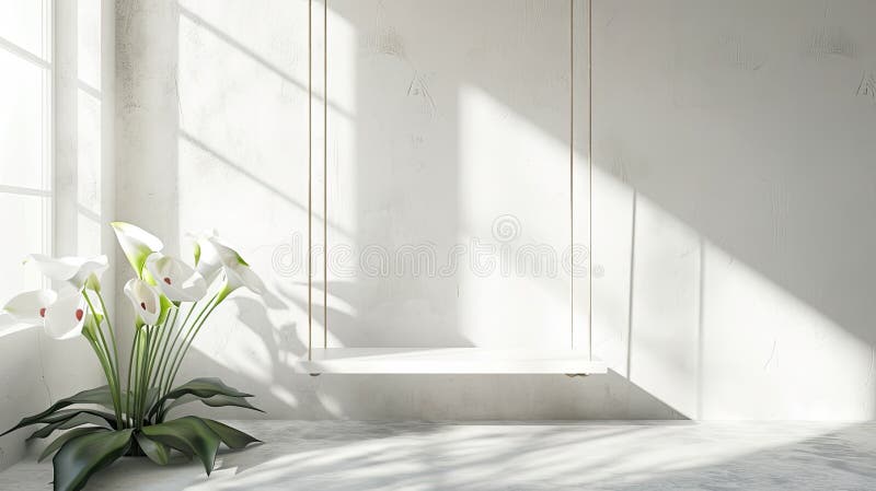 Suspended from the Ceiling by Ropes is a Bench, Adding a Touch of ...