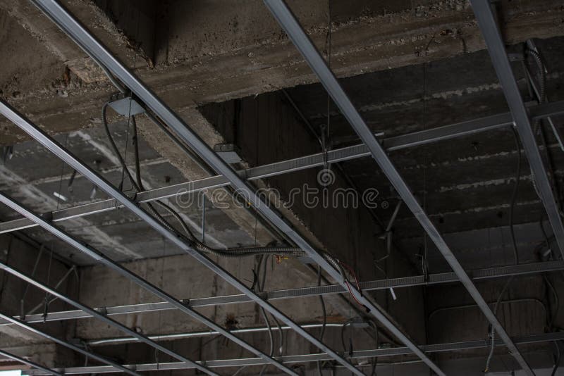 Suspended Ceiling Structure on Site Stock Image - Image of indoors ...