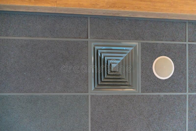 Suspended Ceiling with Ventilation Holes and Lamps. Interior Design in ...