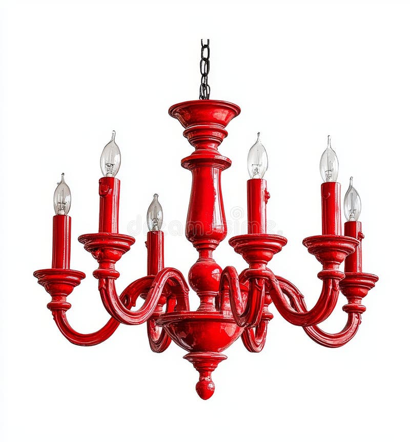 Suspended by a Chain, a Red Ceramic Chandelier Featuring Five Lights is ...