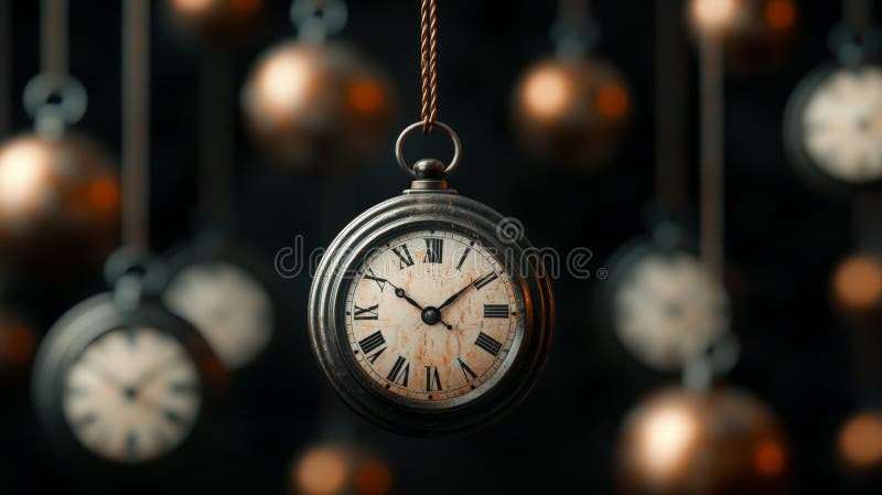 Suspended Clocks and Timeless Concept in Focus Stock Illustration ...