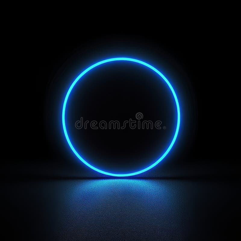 Suspended in a Dark, Brooding Atmosphere, a Bright Blue Neon Ring ...