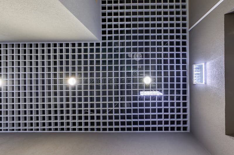 Suspended and Grid Ceiling with Halogen Spots Lamps and Drywall ...