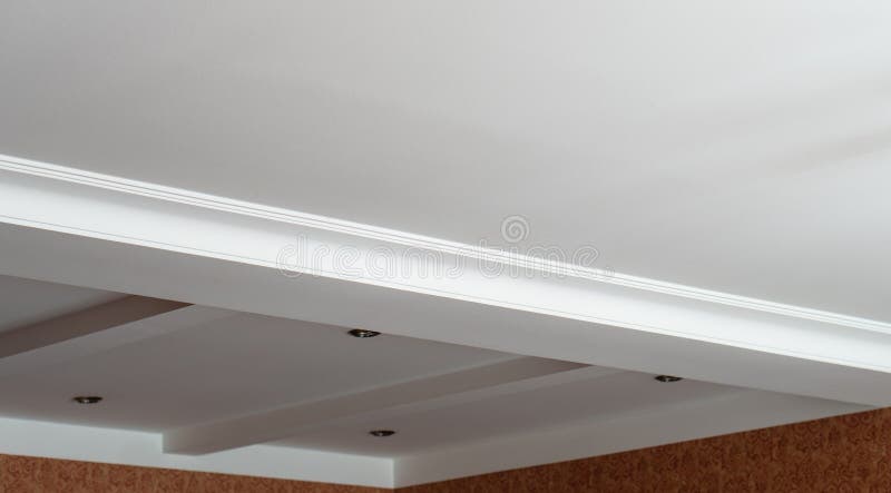 Suspended and Grid Ceiling with LED Spots Lamps and Drywall ...