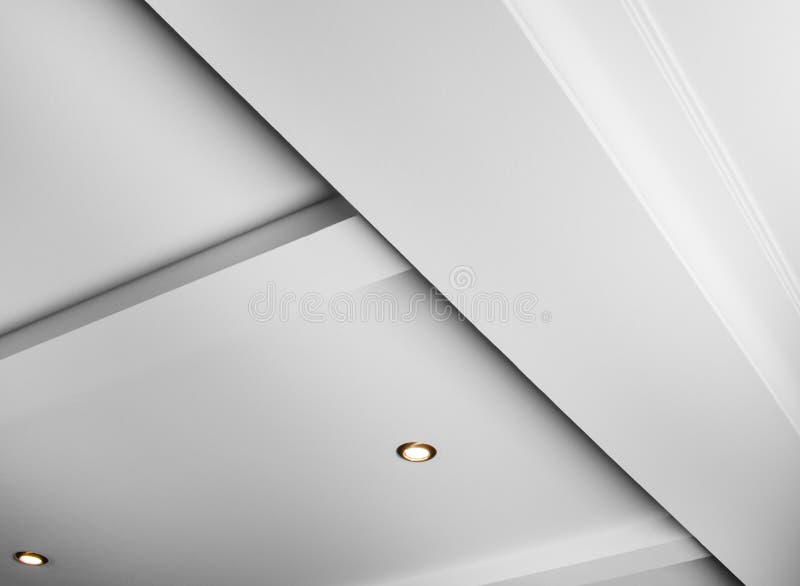 Suspended and Grid Ceiling with LED Spots Lamps and Drywall ...