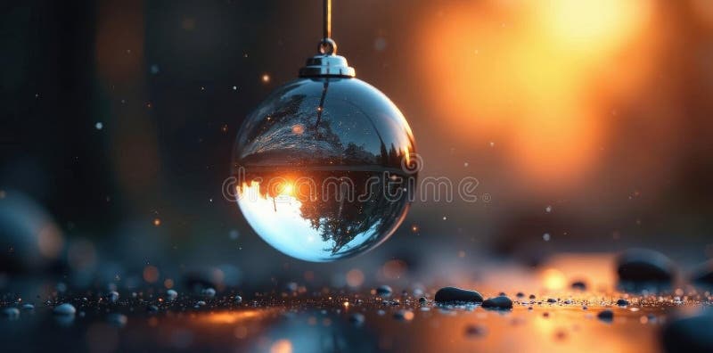 Suspended Mirrored Ball on String, Bright Highlights, Shiny, Ornament ...