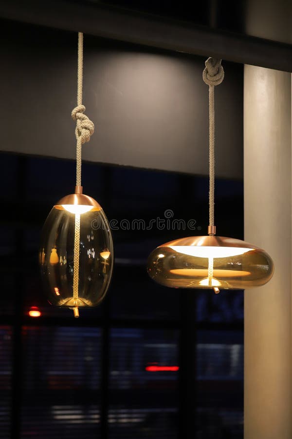 Suspended Night Lamps Inside the Interior Stock Image - Image of lights ...