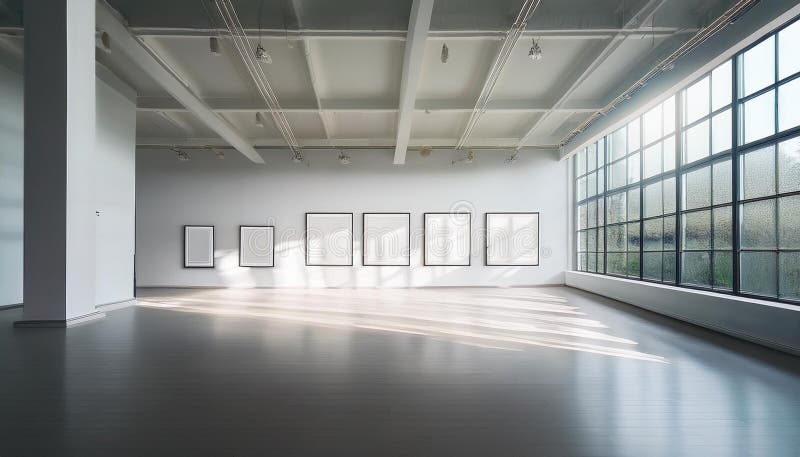 Suspended Posters Casting Soft Shadows in a Bright White Gallery. Art ...