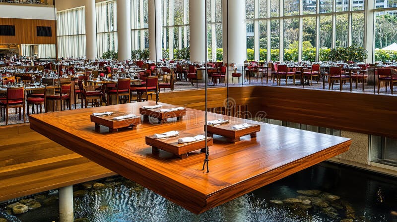 Suspended Restaurant Table, Modern Lobby, Dining, Water Feature ...